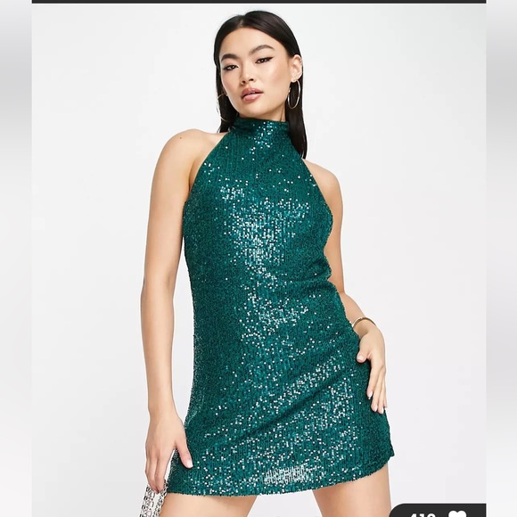 Jaded Rose | Dresses | Jaded Rose Halterneck Mini Dress In Emerald Sequin Nwt | Poshmark